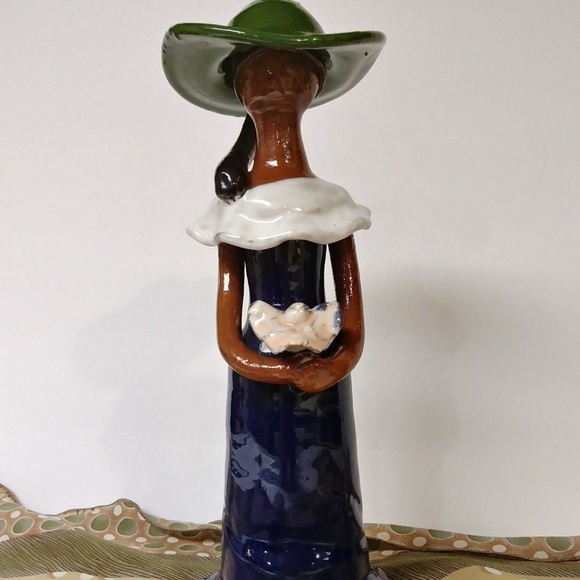 Handmade | Accents | Woman Statue Green Hat Blue Dress Boutique Decor ...